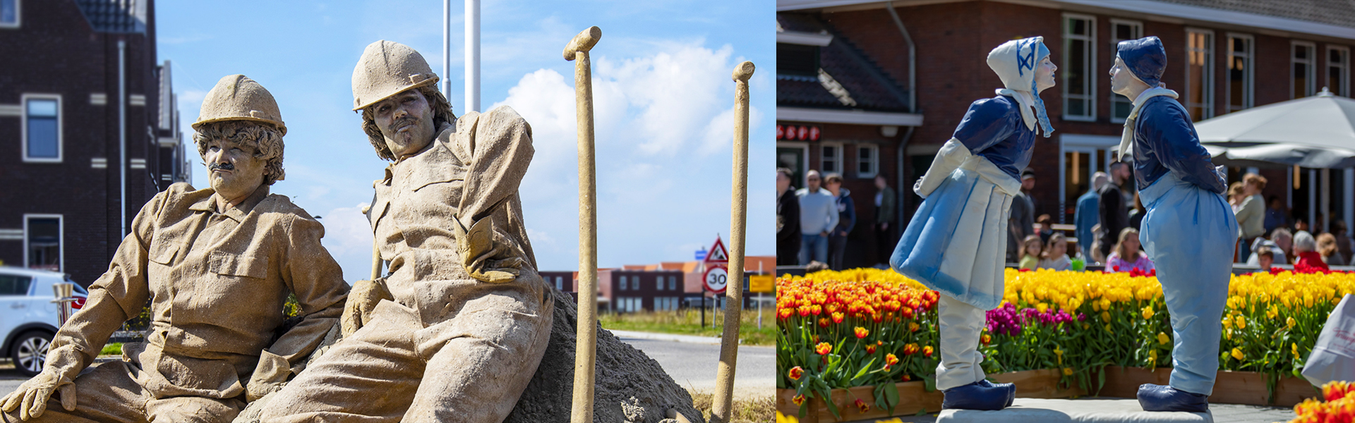 Levend standbeeld - Living statue: Delftsch Blauw paar etc.